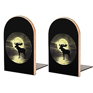 Moose Night Bookend Supports Wood Book Stand for Shelves Non Skid for Office Home Desktop Decoration