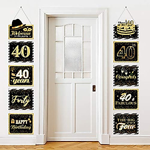 Large Happy Birthday Sign Cutouts Banner Birthday Anniversary Decoration Party Supplies Door Sign Birthday Theme Party Wall Decoration Signs 10 Counts (40th)