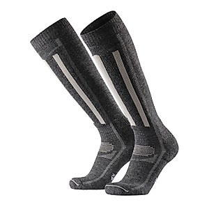 DANISH ENURANCE Merino Wool Performance Ski Socks for Men, Women & Kids, Dark Grey/Light Grey, US Women 8-10 // US Men 6.5-8.5