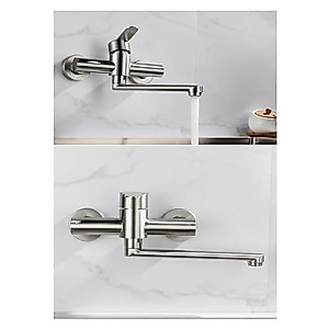 KMZSHPJNY Stainless Steel Kitchen Wall-Mounted Bathroom Bathtub Long spout Water Outlet 360-degree Rotating Sink Hanging Balcony Faucet, Brushed