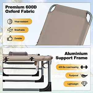 Tangkula Beach Lounge Chair, Outdoor Folding Tanning Chair with Face/Arm Hole, 2 Carry Handle, Pillow, Adjustable Backrest, 400 LBS Face Down Sunbathing Chair for Outside Beach Poolside