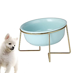 Balacoo 2pcs Container for Kitten Ceramic Pets Stress Care- Dog Gold Cervical Dispenser Iron Blue Dish Stand Use Slant Tilted Pet Dishes with Titled Puppy High Food Eating Free