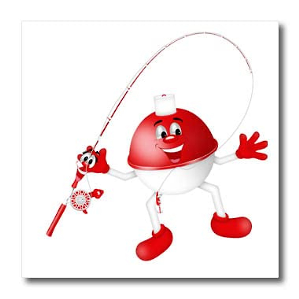 3dRose Cute Red and White Smiling Fish Float with Fishing... - Iron on Heat Transfers (ht-360384-3)