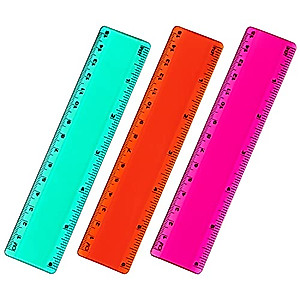 Color Plastic Ruler Straight Ruler Assorted Color Ruler Measuring Tool 6 Inch Ruler Set Rulers Bulk 3 Pack(Orange, Rose, Green)