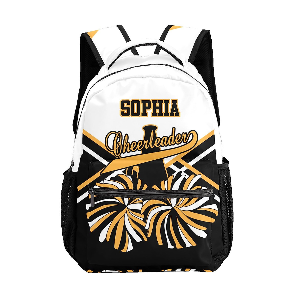SunFancyCustom Custom Cheer Cheerleader Black Gold Personalized Causual Shoulder Bag Sports Leisure Camping Backpack for Women Men