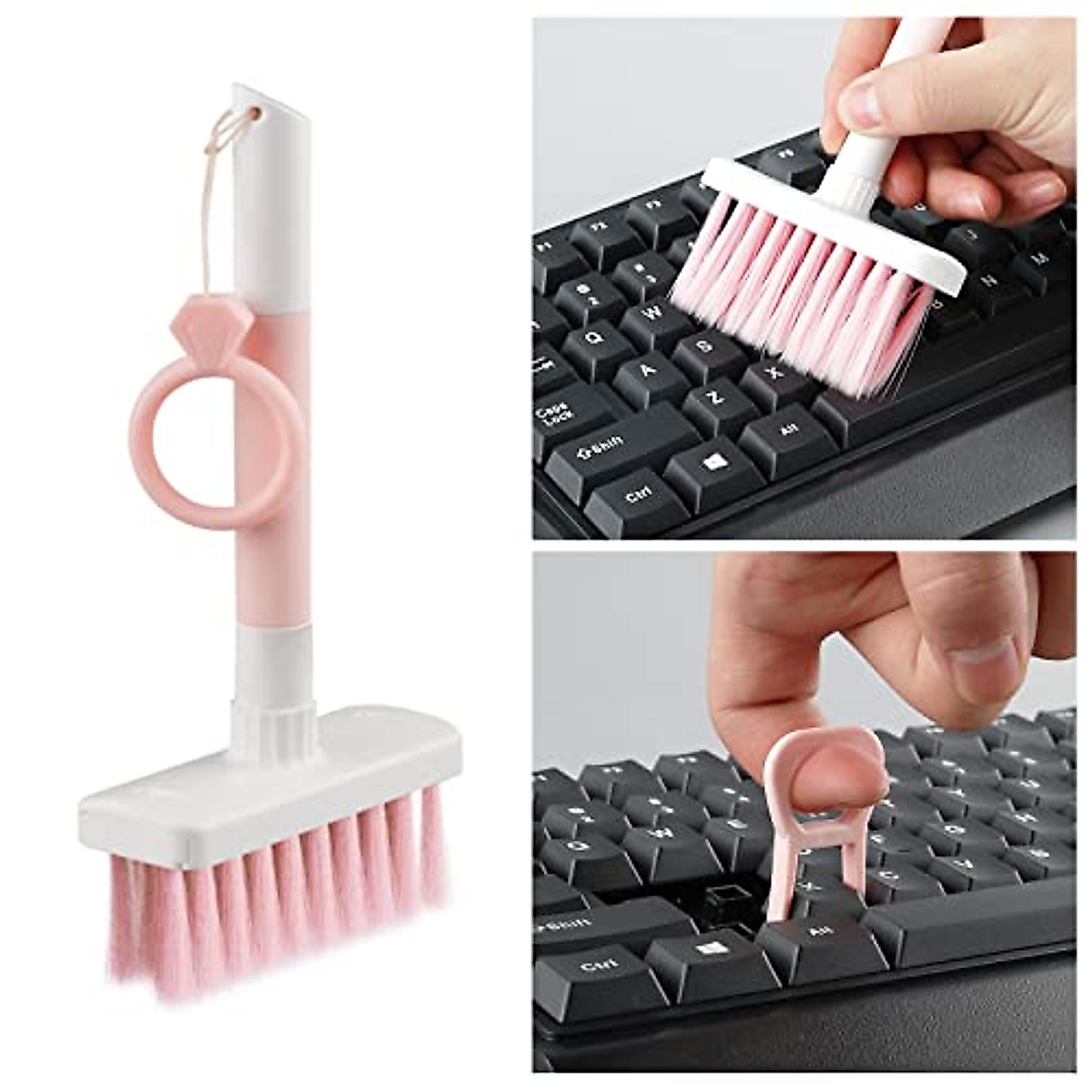 Soft Brush Keyboard Cleaner, Computer Cleaning Tool Kit, 7 in 1 Multipurpose Corner Slit Duster Keycap Puller and Soft Microfiber Brush for Bluetooth Headset Lego Airpods Laptop Camera Lens (Pink)