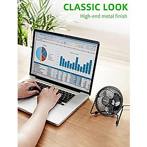 xasla 4 Inch Small USB Desk Fan, Mini Quiet Fan with Metal Construction & Strong Airflow & 360°Adjustable Tilt Angle, Personal Cooling Fan for Desktop Office (Black)…