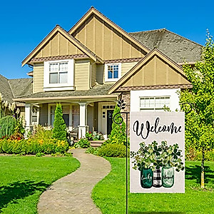Whaline St. Patrick's Day Garden Flag Vase Lucky Clover Garden Yard Flag Mason Jars Double Sided Print Yard Banner Irish Spring Seasonal Outdoor Home Decoration Garden Flag Welcome Yard Decoration