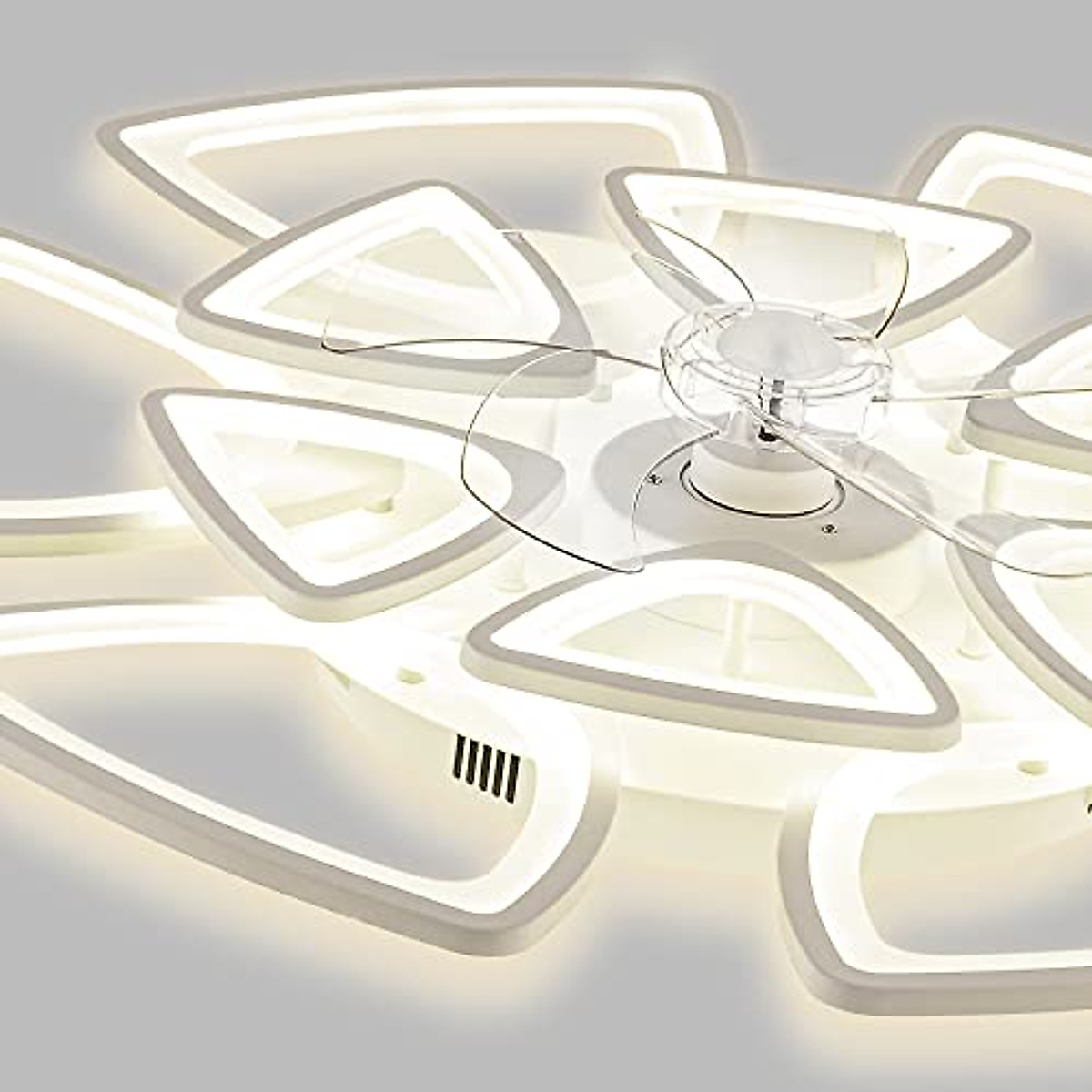 XIEICS Modern Ceiling Fan with Lights Remote Control - Flush Mount Dimmable LED Ceiling Fan Lights & 6 Speeds Bladeless Ceiling Fan with Lights, for Bedroom Living Room (34.8inch, White)