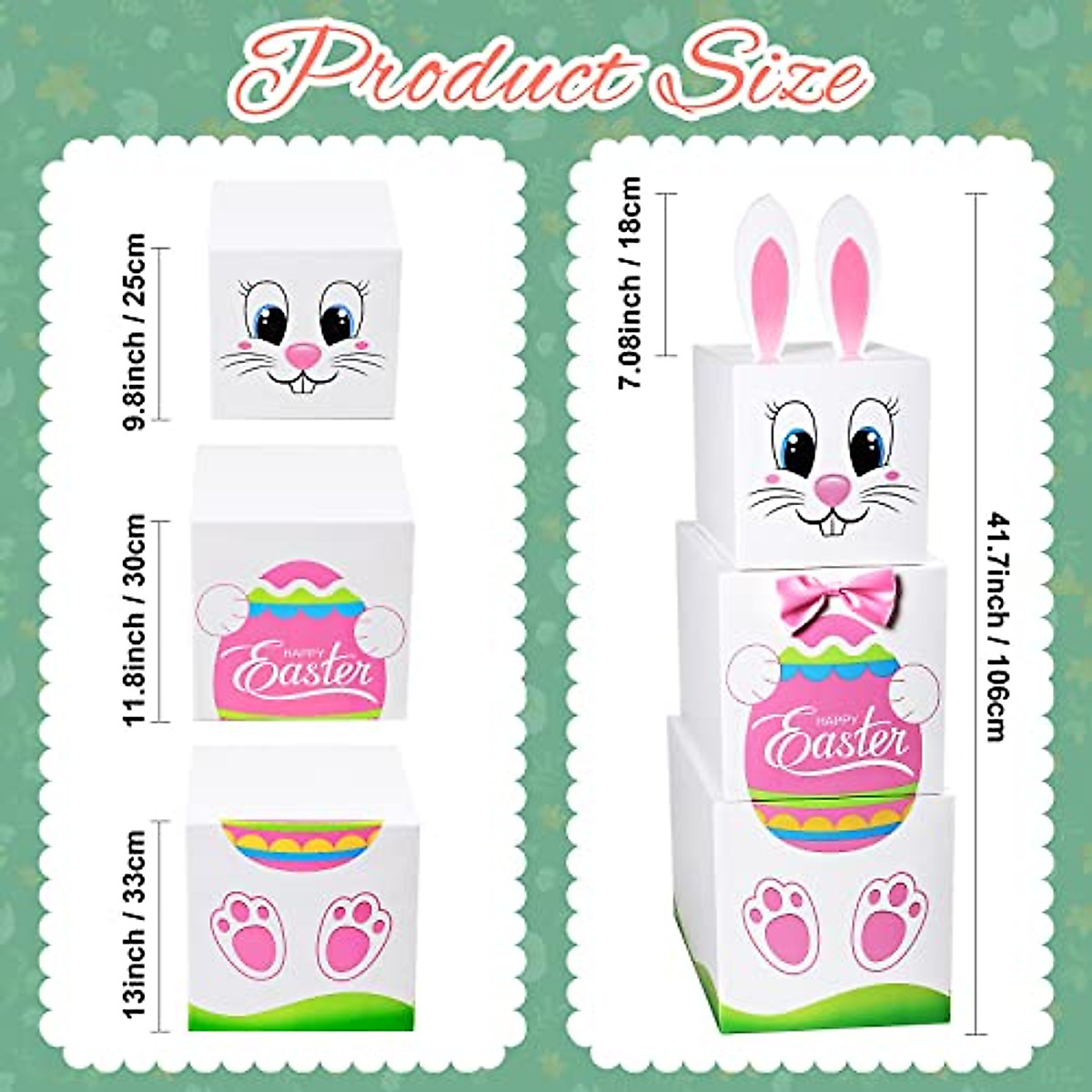 Gersoniel 7 Pieces Easter Box Decoration Bunny Nesting Boxes with Bunny Ears and Bows Easter Egg Decorative Boxes Stackable Easter Present Boxes Easter Nesting Boxes for Easter Party Supplies