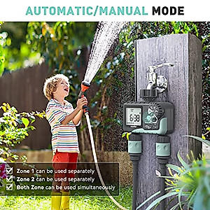 RAINPOINT Sprinkler Timer 2 Outlet, Water Timer for Garden Hose, Programmable Drip Irrigation Timer for Yard Outdoor Watering, Rain Delay/Manual/Automatic System Controller 2.5" LCD, V2, 2023 Release