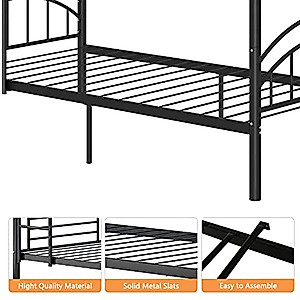 Alohappy Metal Bunk Beds Frame Twin Over Twin, Convertible Into 2 Individual Metal Bed Frame, Removable Ladder & Safety Guard Rail (Black)