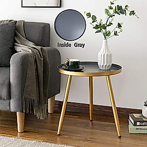 AOJEZOR Round End Table Ideal for Any Room, Metal Structure Side Tables Great For Living Room, Bedroom, Indoor, Outdoor, Matte Gray Tray with 3 Gold Legs Accent