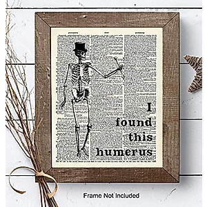 Funny Skeleton Dictionary Art Poster - 8x10 Upcycled Steampunk Home, Apartment or Wall Decoration, Room Decor for Home or Doctors Medical Office - Cool Unique Gift for Goth Fans - Picture, Print Photo