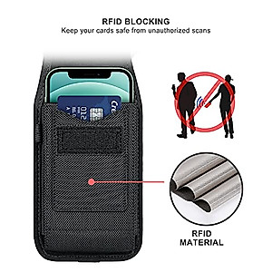 COANJIUO Cell Phone Holster for iPhone 11 12 13 14 Pro Max XR Samsung Galaxy S21 S20 FE S22 Plus Ultra S9+ A13 A53 A12 Moto Nylon Belt Clip Card Holder RFID Blocking Pouch Case, Black