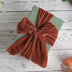 MEEDEE Rust Velvet Ribbon - 3 Inch Fringe, Raw Edge, Silk Velvet for Wreaths, Flower Bouquet, Dress Sash, Baby Shower, Wedding Decor (3 Yards)