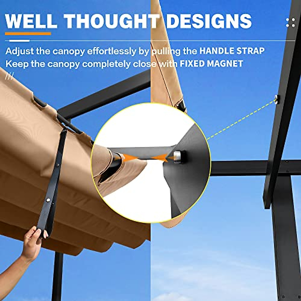 PURPLE LEAF Outdoor Metal Pergola with Retractable Canopy 10' x 13' Patio Aluminum Pergola for Deck Garden Backyard Modern Small Pergola, Beige