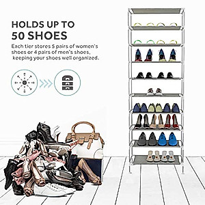 plohee Shoe Rack 10-Tier Tall Shoe Storage for Closets & Entryway Non-Woven Fabric Shoe Shelf Tower Easy Assembly (10 Tiers)