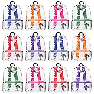 12 Pack 17 Inch Wholesale Children's School Backpack, Bulk Water Resistant Knapsacks For School Age Kids (12 Pack Clear With Colorful Trim)