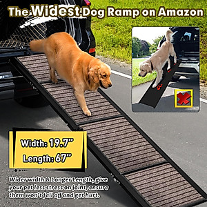 Extra Long 67" Wide 19.7" Dog Car Ramp, Outdoor Dog Ramp with Anti-Slip Surface for Dogs to Get Into Car,SUV,Truck & Porch Steps, Folding Pet Stairs Ramp for Medium & Large Dog Up to 250LBS (Grey)