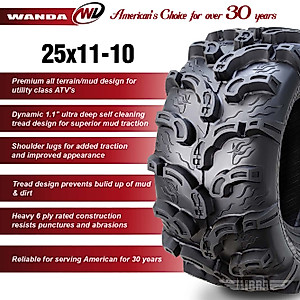 WANDA 2 Premium UTV ATV Tires 25x11-10 25x11x10 Super Mud Snow 6PR P375-10216