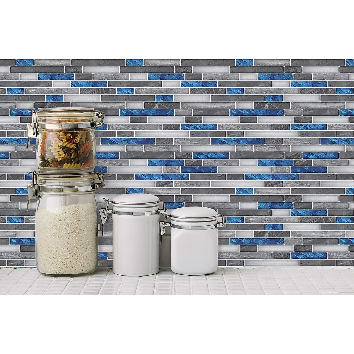 Art3d Peel & Stick Brick Kitchen Backsplash Self-Adhesive Wall Tile Stone Design, 10 Sheets, Blue Marlbe, 30 * 30cm (A17086P10)