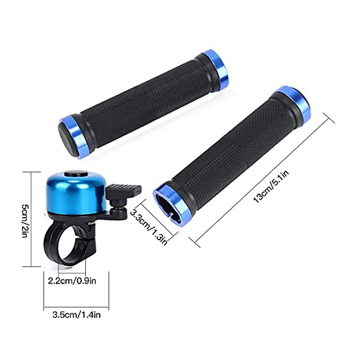 Roskio Aluminum Classic Loud Crisp Clear Sound Bicycle Bike Bell with Plugs Ends Nonslip Handle Bar 2 Pcs for Adults Kids Cycling Blue