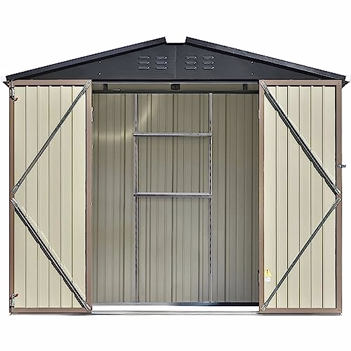 Merax Outdoor Storage Shed, 8X 6 FT Metal Garden Shed Steel Tool Shed Storage House with Adjustable Shelf and Lockable Doors,Tool Cabinet with Vents and Foundation for Backyard, Patio & Lawn, Brown