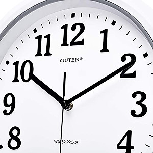 Caysie 12 Inch Indoor Outdoor Waterproof Wall Clock, Silent Non-Ticking Battery Operated Quality Quartz Round Clock for Patio, Pool, Home Decor (Gray)