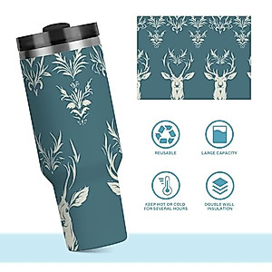 linqin Chic Elk Face Vacuum Insulated Tumbler Leak-proof Lid and Straw 30 oz Stainless Steel Water Bottles Reusable To Go Coffee Mug for Water, Iced Tea or Coffee