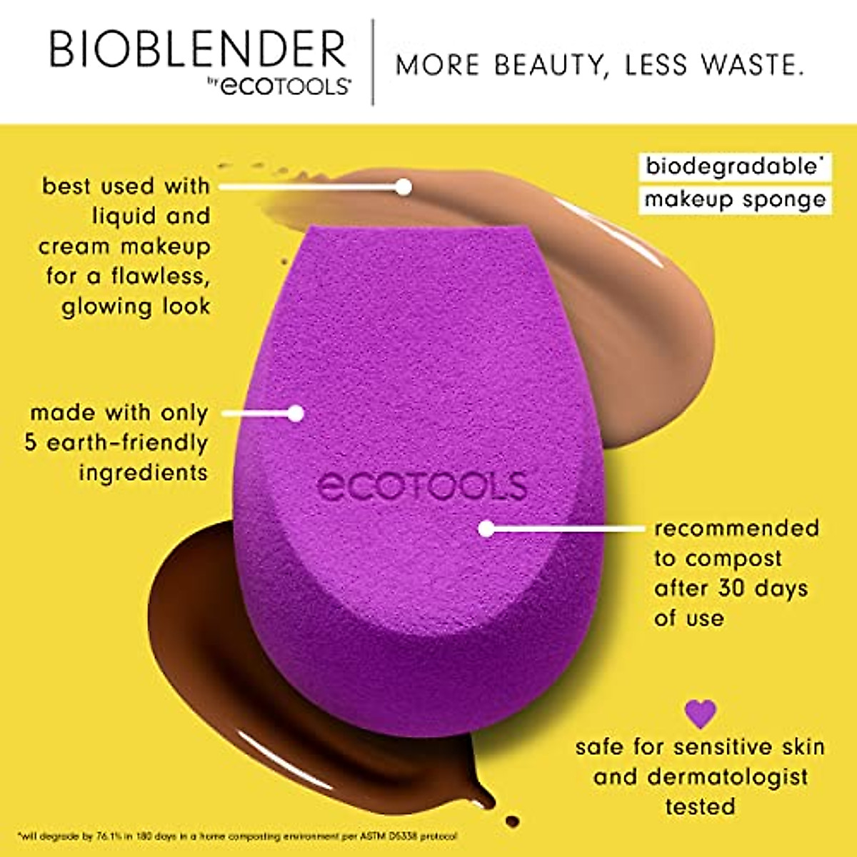 EcoTools Bioblender Makeup Sponge Trio, Large, Medium, & Small Beauty Sponges, Natural Makeup Blender Beauty Sponges for Liquid and Cream Foundation, Cruelty Free and Vegan, 3 Count