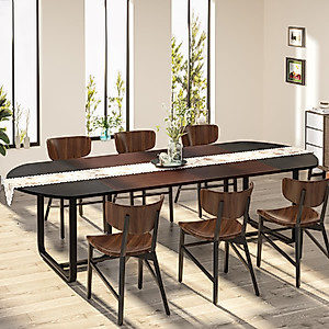 Tribesigns 70.86" Modern Oval Dining Table with Walnut and Black Finish Splicing Board, Curved Kitchen Tables for 6-8, Large Dining Room Table with Stylish Metal Legs (Walnut+Black)
