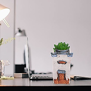 Cabilock 1pc Flowerpot Desktop Flower Vase House Shaped Planter Pot Ceramic Pot Small Plant Pots Cute Flower Pots Chinese Style Flower Planter Planters Mini Ceramics Green Plants Penholder