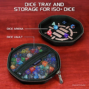 ENHANCE DnD Dice Tray and Dice Case - DnD Dice Holder for up to 150 D&D Dice with Rugged Hard Shell Exterior and Protective Soft Interior - Dice Rolling Tray Perfect for Game Night (Black)