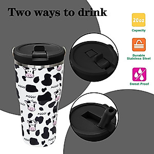 Hachishun Cute Cow Tumbler with Handle, Stainless Steel Vacuum Insulated Flip Straw 20 oz Cow Tumbler Spill Proof Coffee Travel Mug Cow Gifts for Women