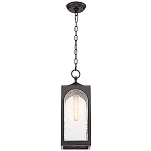 Possini Euro Design Tyne Modern Outdoor Hanging Light Fixture Bronze Lantern 19" Seedy Glass Shade for Exterior Barn Deck House Porch Yard Patio Outside Garage Front Door Garden Home Roof Lawn