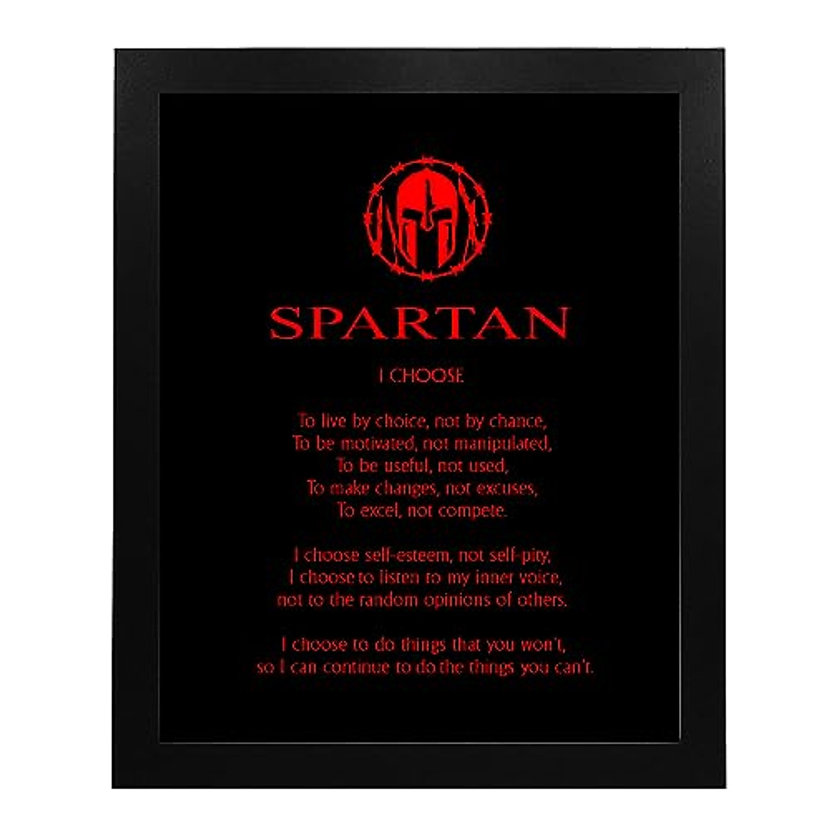 Spartan Code Affirmations- Motivational Quotes Wall Art Decor, Black & Red Gloss Warrior Inspirational Print for Home Decor, Gym Decor, Office Decor. Unframed- 8x10"
