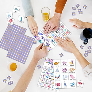 Ziyouza Mermaid Bingo - Birthday Party Games, 24 Players Bingo Games for Mermaid Theme Birthday Party Family Party Outdoor Trip Activity -02