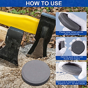 Axe Sharpener Sharpening Dual Grit Multipurpose Sharpener Puck Tool Sharpener Stone Whetstone with Flannel Bag for Hatchet Garden Tools, 240 Grits and 400 Grits(3 Pieces)