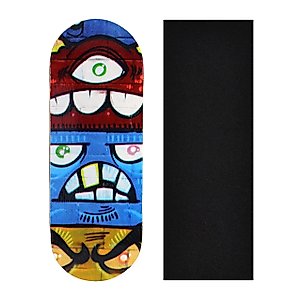 Premium Fingerboard Graphic Deck, Stack 'Em Monsters - 34mm x 97mm - Heat Transfer Graphics, Pro Shape & Size - Pre-Drilled Holes - Includes Prolific Foam Tape - Teak Tuning