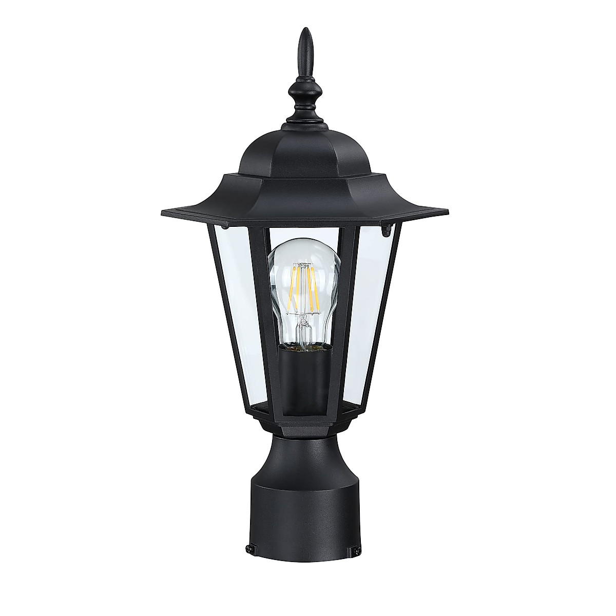 Revtronic Outdoor Post lights Hard Wired, Waterproof Column Lantern with Clear Glass Shade, Anti-Rust Pillar Mount Sconce Electric Powered, Matte Black Pole Lamp for Yard, Porch, Outside House, 2 Pack
