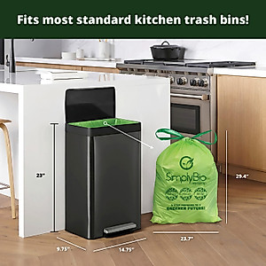 Simply Bio 13 Gallon Compostable Trash Bags Liners Drawstring, Heavy Duty Extra Thick 1 Mil, 49.21 Liter, 30 Bags, Tall Kitchen Food Scrap Waste Bag, ASTM D6400, US BPI and OK Compost Home Certified