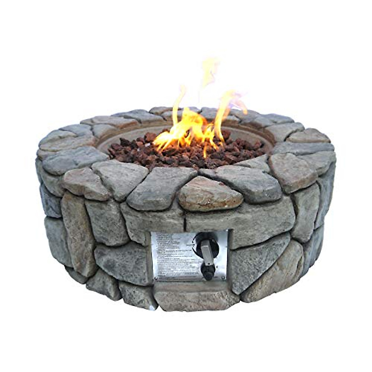 Teamson Home Round Stone Look Propane Gas Fire Pit Fire Table with ETL Certification, PVC Cover and Lava Rocks for Outdoor Patio Garden Backyard Decking Décor, 40,000 BTU, 28 inch Length, Gray