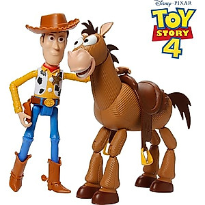 Mattel Disney Pixar Toy Story 4 Movie Set of 2 Action Figures, Collectible Pack Includes with Woody with Removable Hat & Rideable Bullseye