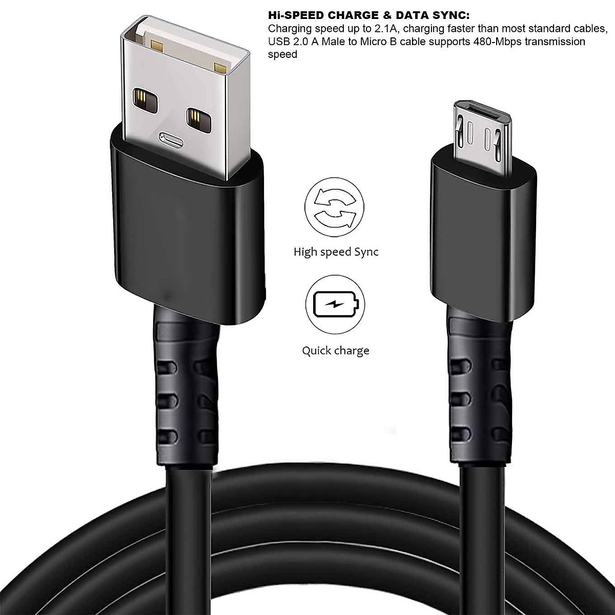2Pack Micro USB Cable High Speed USB 2.0 A Male to Micro B,Android Charging Cable,6.6feet Charger Sync Wire, iBarbe Compatible with PS4 Xbox One Controller Galaxy S7 Edge/S7/S6/S5, G4,Moto G5(Black)
