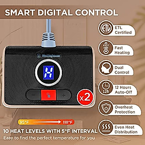 Westinghouse Heated Blanket Queen Size, Electric Throw Blanket with 10 Heating Levels, 12 Hours Auto Off, Overheat Protection, Machine Washable, Flannel to Sherpa (Queen, 84x90 Inches, Beige&Ivory)