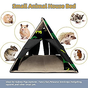 Y-DSIWX Guinea Pig House Bed, Rabbit Large Hideout, Small Animals Nest Hamster Cage Habitats Green Dinosaurs Pattern Black