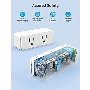 Govee Dual Smart Plug 4 Pack, 15A WiFi Bluetooth Outlet, Work with Alexa and Google Assistant, 2-in-1 Compact Design, Govee Home App Control Remotely with No Hub Required, Timer, FCC and ETL Certified