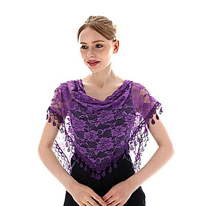 LMVERNA Triangle Scarf with Fringe Fashion Mantilla Veils Catholic for Women (Purple)