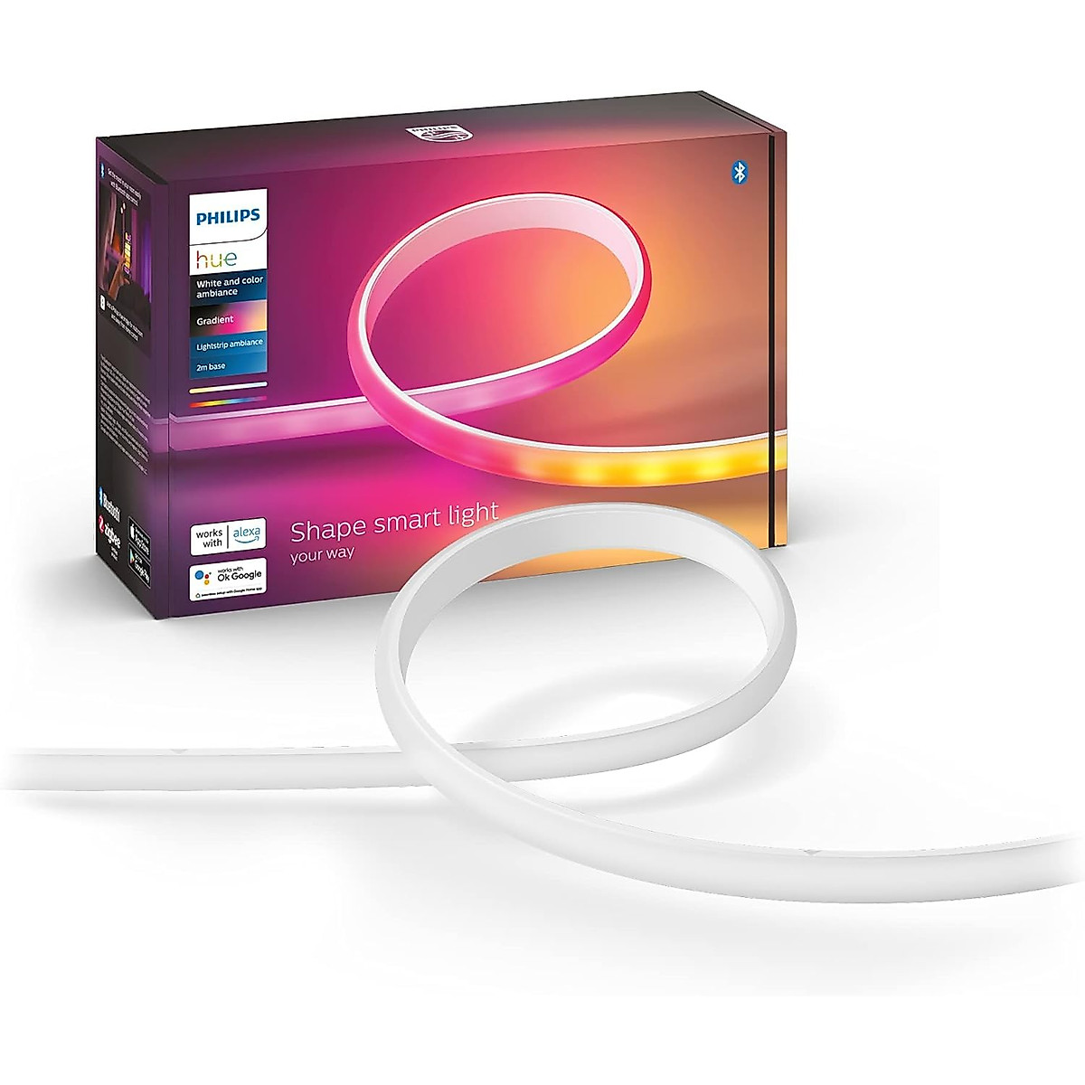 Philips Hue Gradient Ambiance Lightstrip (2m/6ft Base Kit with Plug), Flowing Multicolor Effect, Works with Amazon Alexa, Apple Homekit and Google Assistant, Bluetooth Compatible